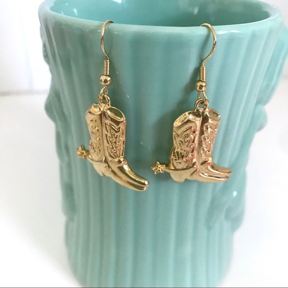 Vintage | Jewelry | Vintage Cowboy Boots Earrings Gold Tone Western ...
